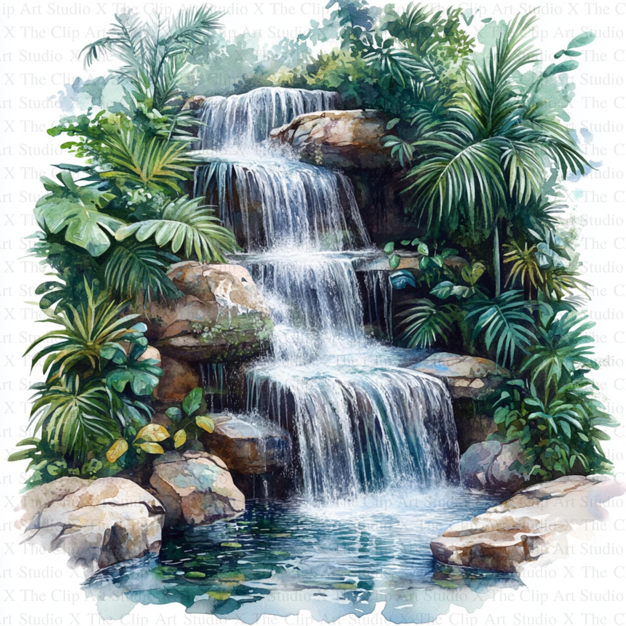 Tropical Waterfalls Clipart | 10 High Quality Jpgs | Digital Download ...