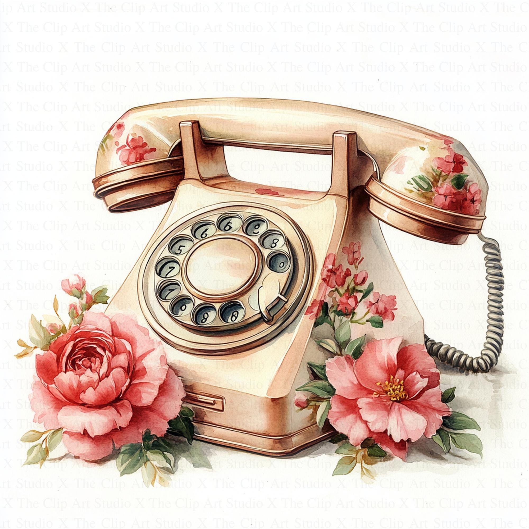 Vintage Floral Phone Clipart | 10 High Quality Jpgs | Digital Download ...