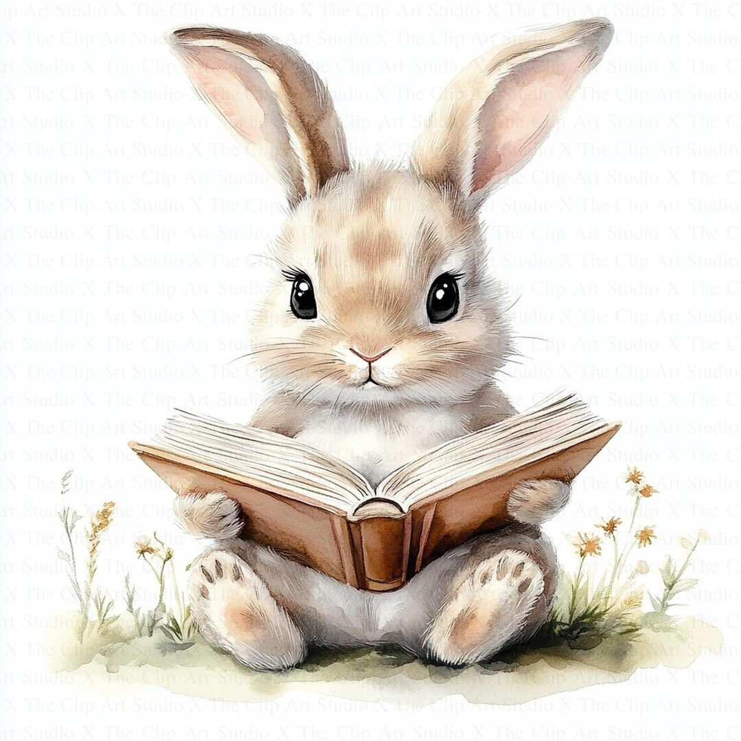 Bunny Reading Book Clipart | 10 High Quality Jpgs | Digital Download ...