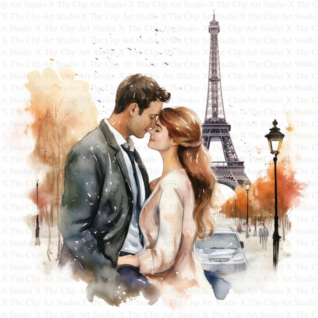 Loving Couple in Paris Clipart | 10 High Quality Jpgs | Digital ...