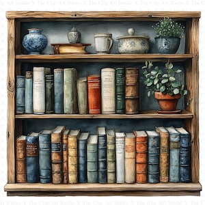 Bookshelf Clipart 10 High Quality Jpgs Digital Download Card Making ...