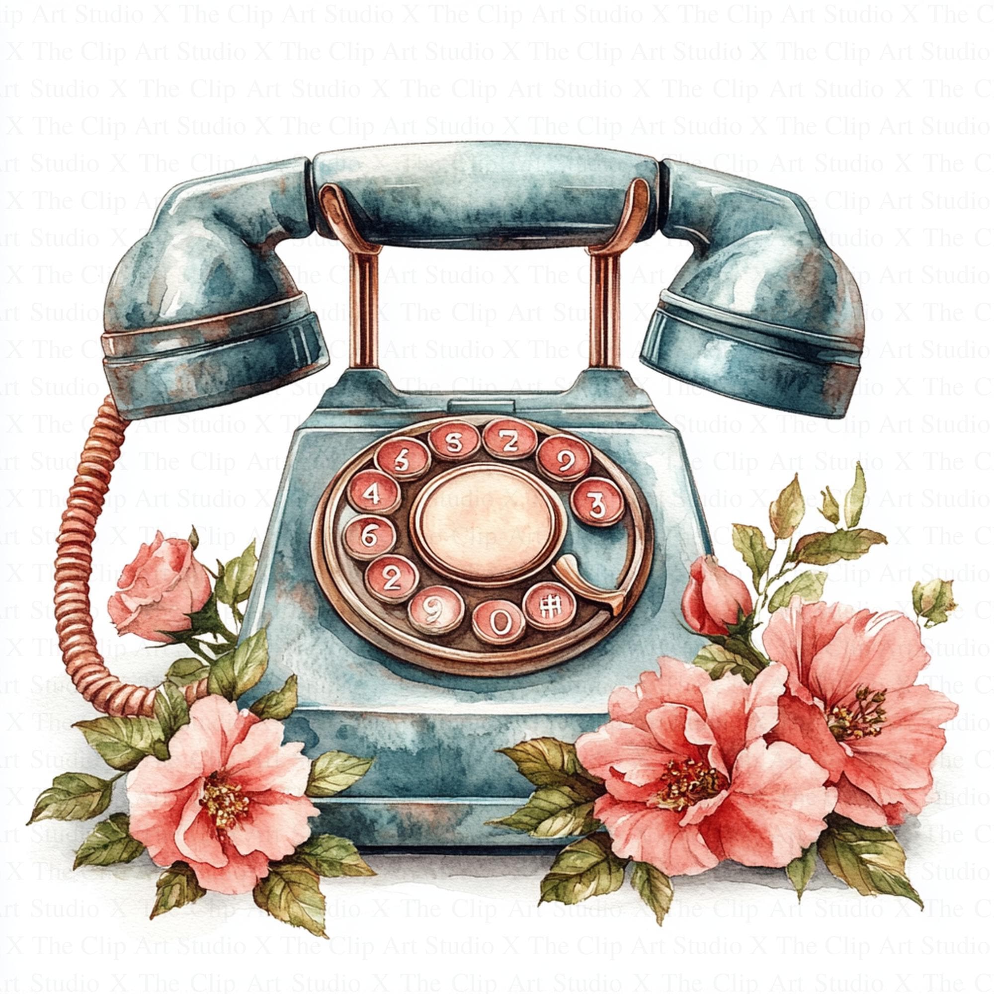 Vintage Floral Phone Clipart | 10 High Quality Jpgs | Digital Download ...