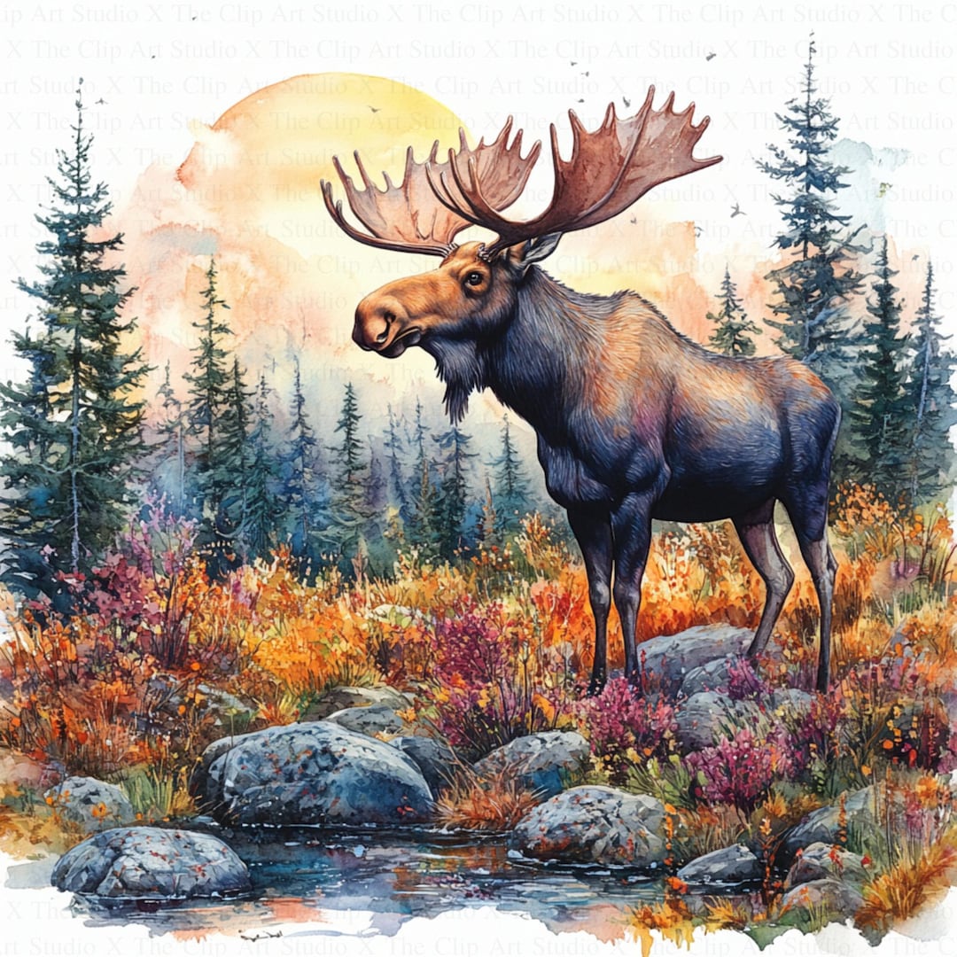 Moose in Magic Forest Clipart | 10 High Quality Jpgs | Digital Download ...