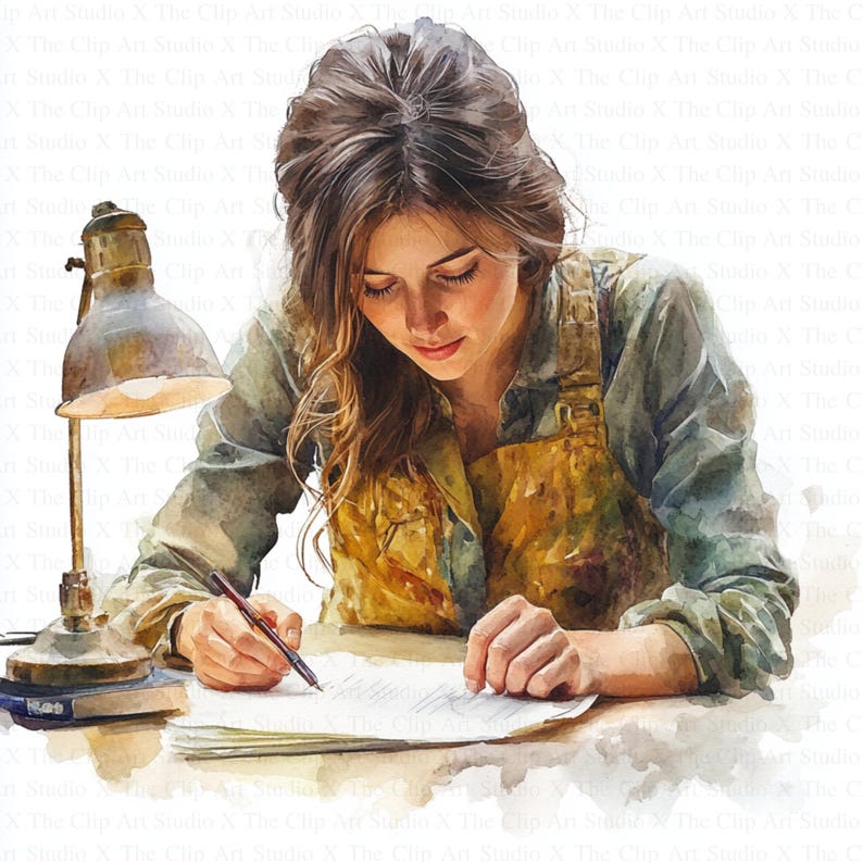 Woman Writing Clipart | 10 High Quality Jpgs | Digital Download | Paper ...