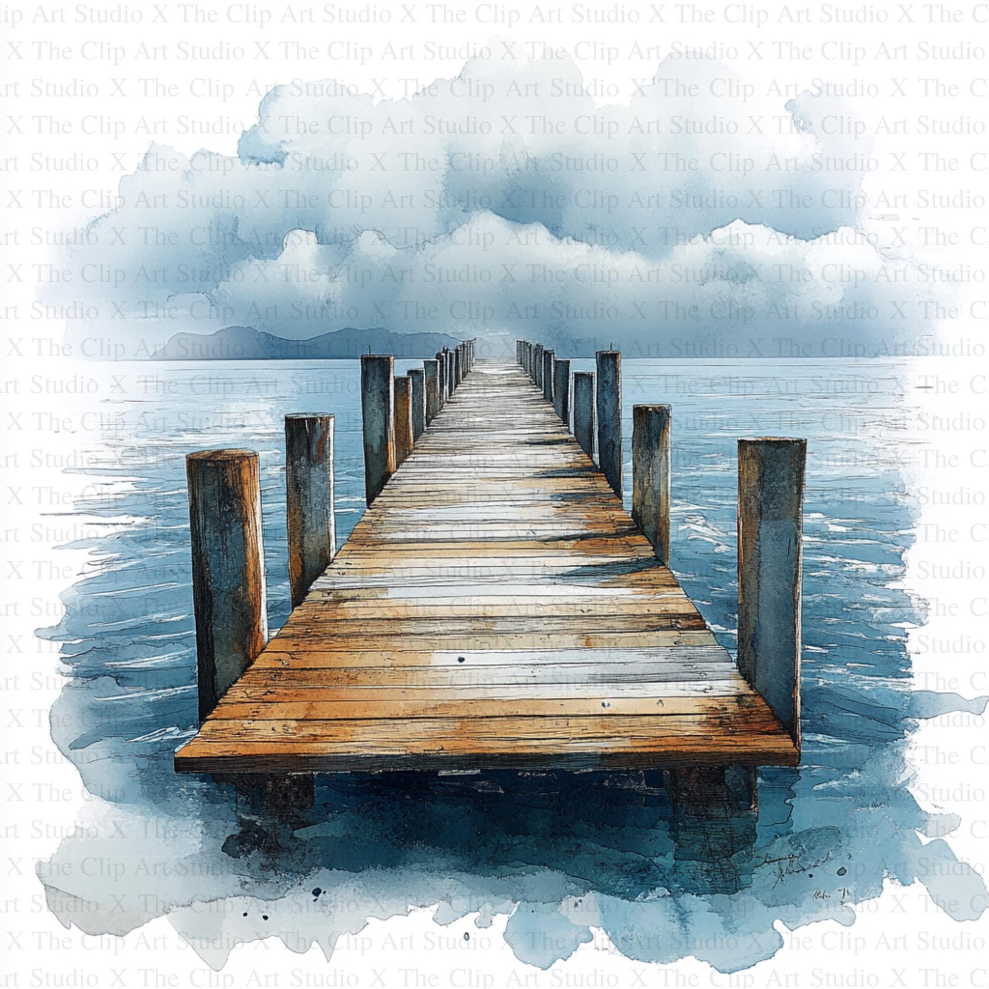Sea Pier Clipart | 10 High Quality Jpgs | Digital Download | Watercolor ...