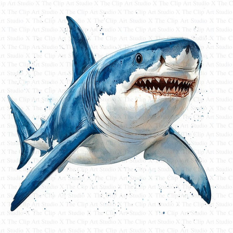 Watercolor Shark Clipart 10 High Quality Jpgs Digital Download Nursery ...
