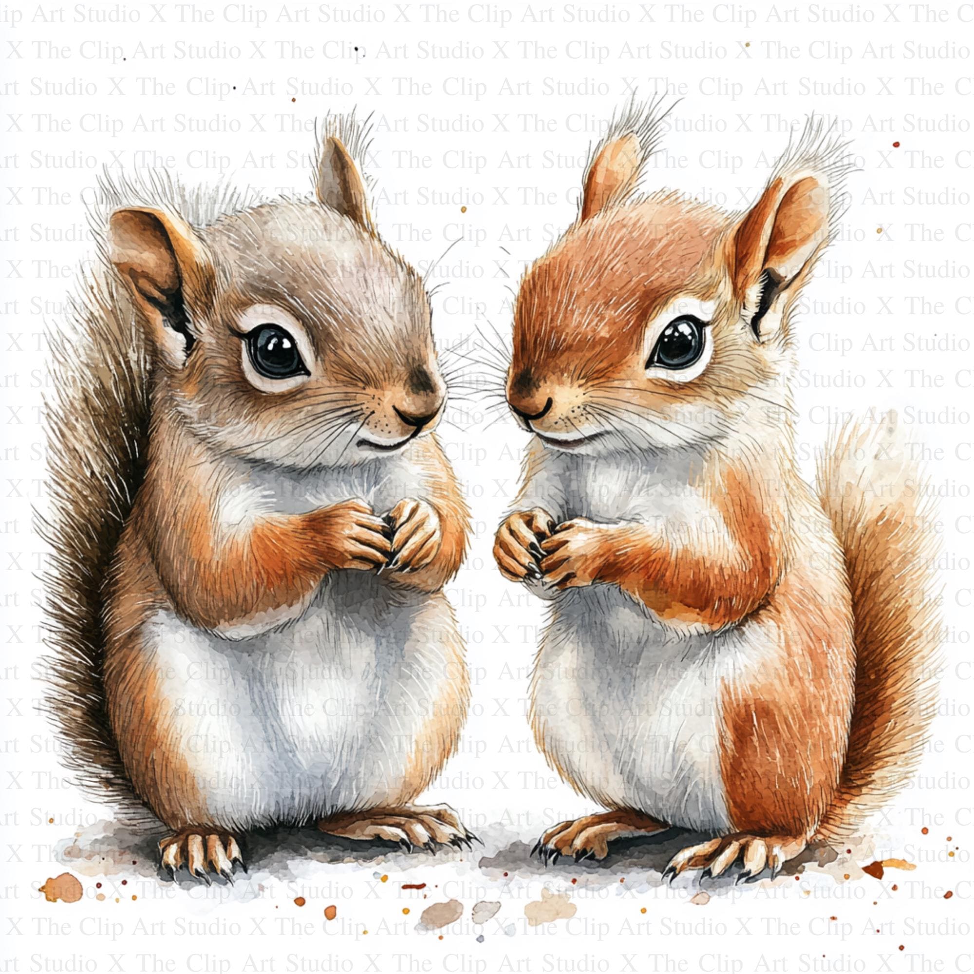 Watercolor Squirrels Clipart 10 High Quality Jpgs Digital Download Cute ...
