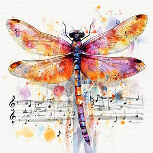 Dragonfly Music Notes Clipart | 10 High Quality JPG | Digital Download ...