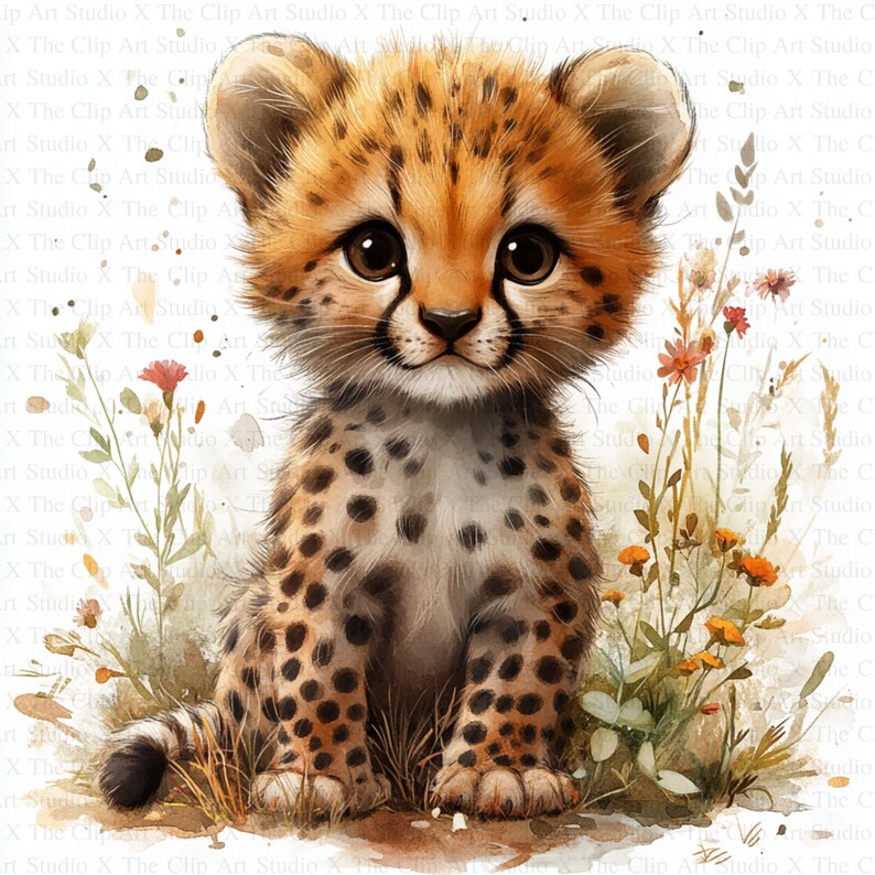 Cute Cheetah Cub Clipart | 10 High Quality Jpgs | Instant Digital ...