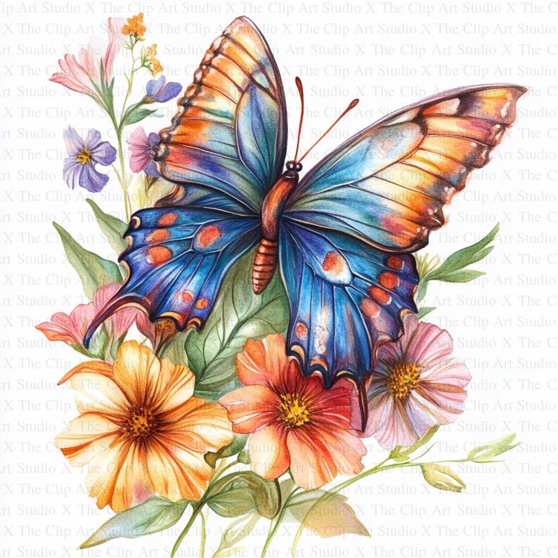 Florals Butterfly Clipart | 10 High Quality Jpgs | Instant Digital ...