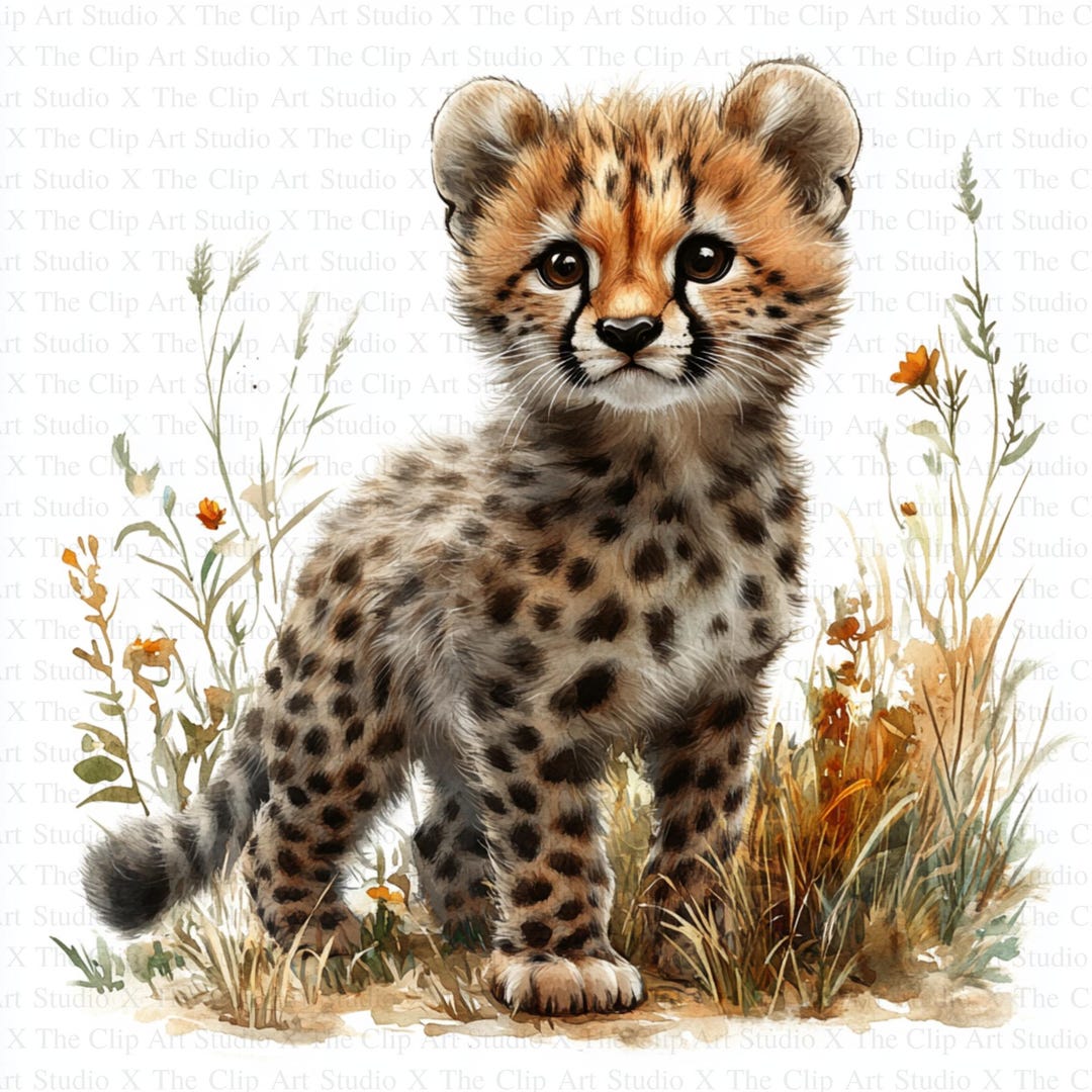 Cute Cheetah Cub Clipart | 10 High Quality Jpgs | Instant Digital ...