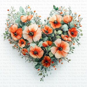 Watercolor Floral Hearts Clipart | 10 High Quality Jpgs | Digital ...
