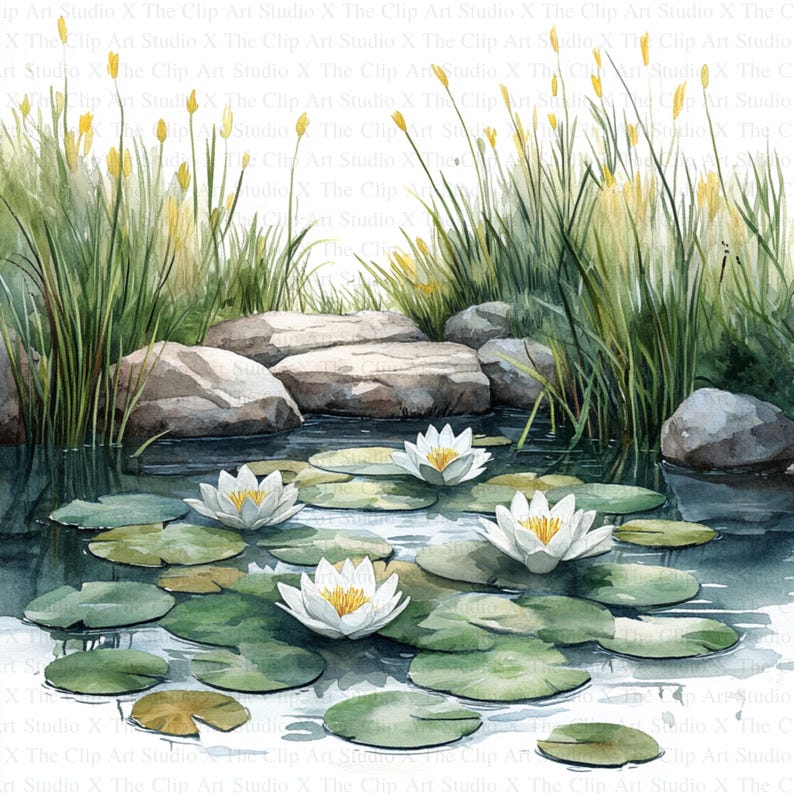 Watercolor Pond Clipart | 10 High Quality Jpgs | Digital Download ...