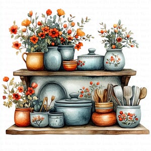 Floral Kitchen Clipart | 10 High Quality Jpgs | Digital Download ...