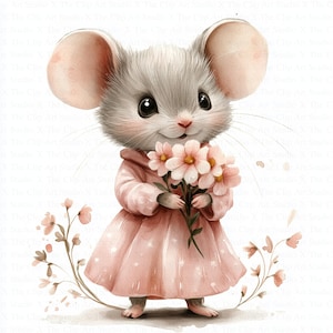 Cute Mouse in Pink Dress Clipart | 10 High Quality JPG | Digital ...