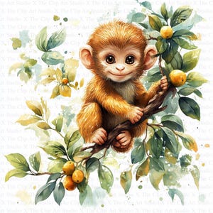 Watercolor Monkey Clipart | 10 High Quality Jpgs | Instant Digital ...