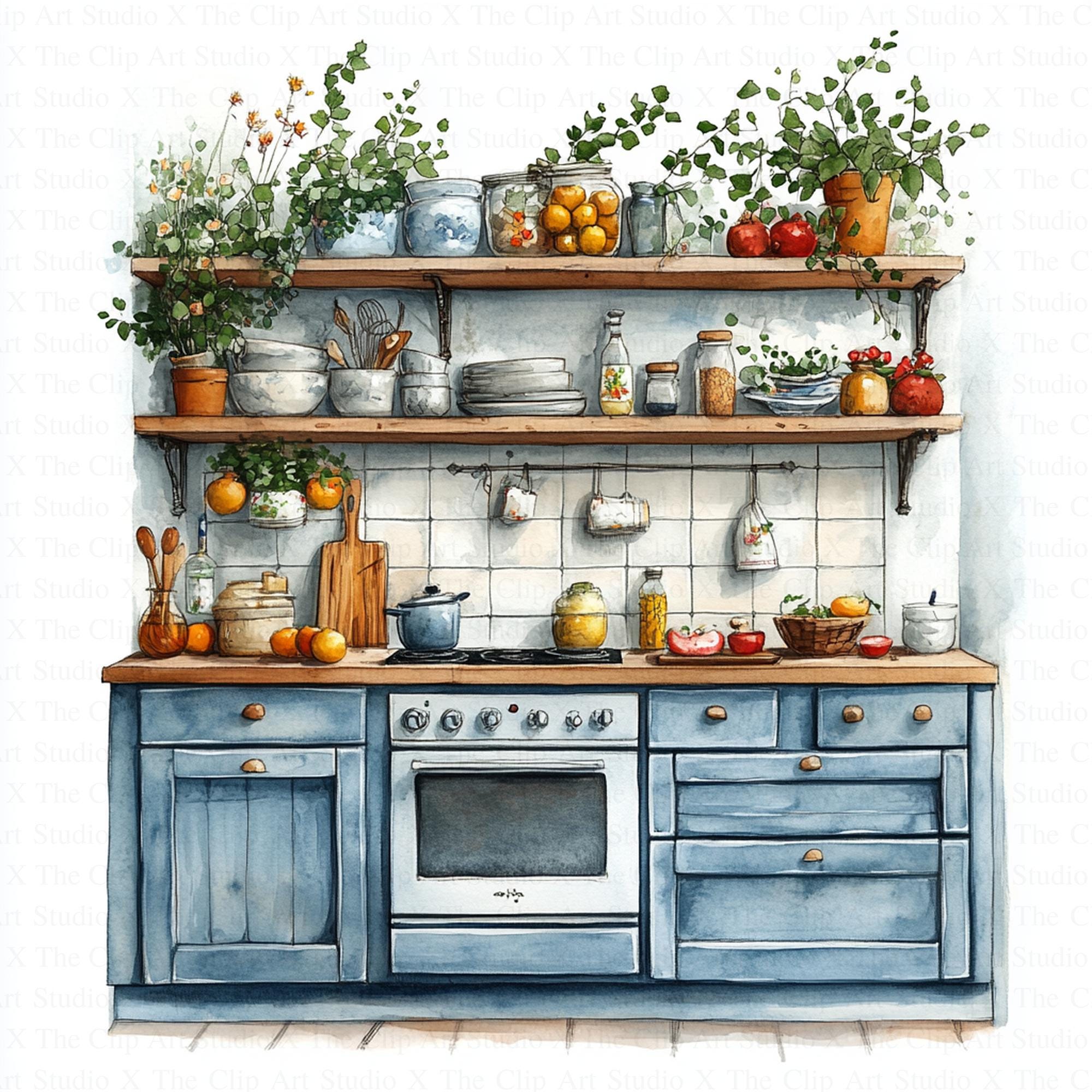 Floral Kitchen Clipart 10 High Quality Jpgs Digital Download Pots and ...