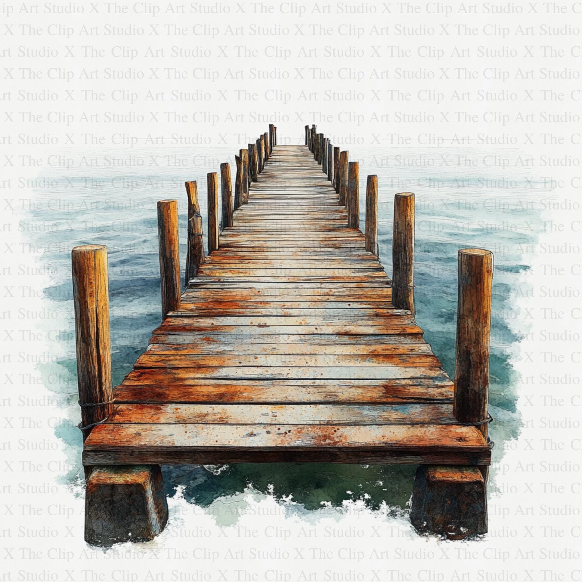 Sea Pier Clipart | 10 High Quality Jpgs | Digital Download | Watercolor ...