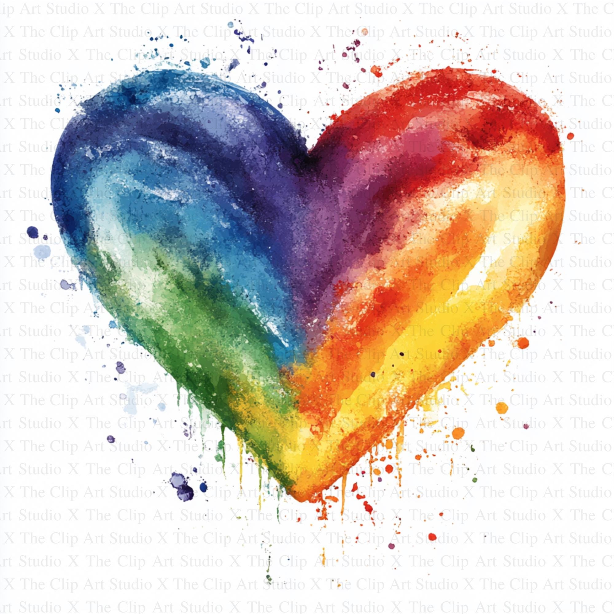 Rainbow Heart Clipart 10 High Quality Jpgs Digital Download Watercolor ...