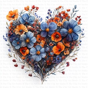 Watercolor Floral Hearts Clipart | 10 High Quality Jpgs | Digital ...