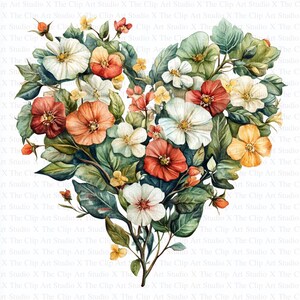 Watercolor Floral Hearts Clipart | 10 High Quality Jpgs | Digital ...