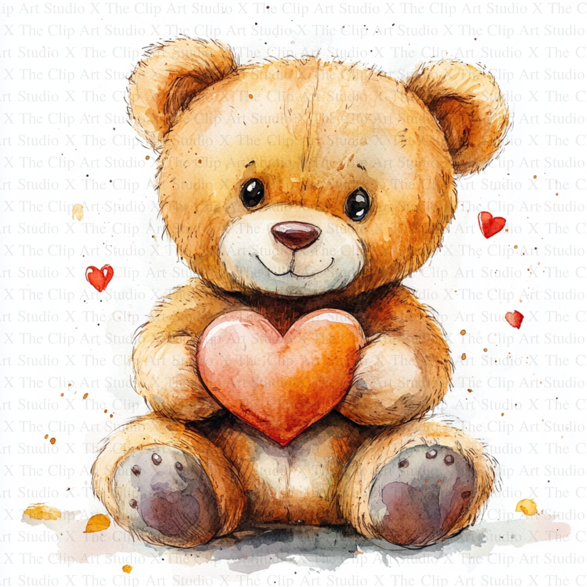 Teddy Bear With Heart Clipart | 10 High Quality Jpgs | Instant Digital ...
