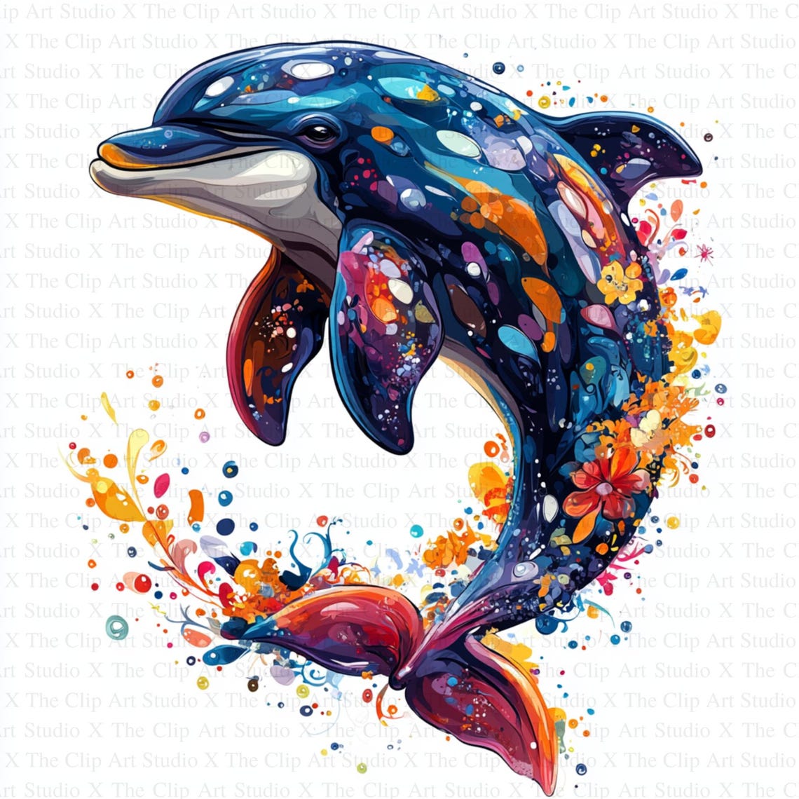 Watercolor Colorful Dolphins Clipart | 10 High Quality Jpgs | Digital ...