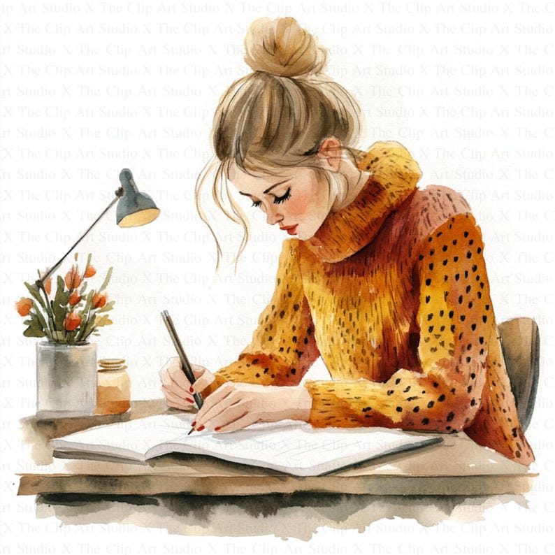 Woman Writing Clipart 10 High Quality Jpgs Digital Download Paper Craft ...