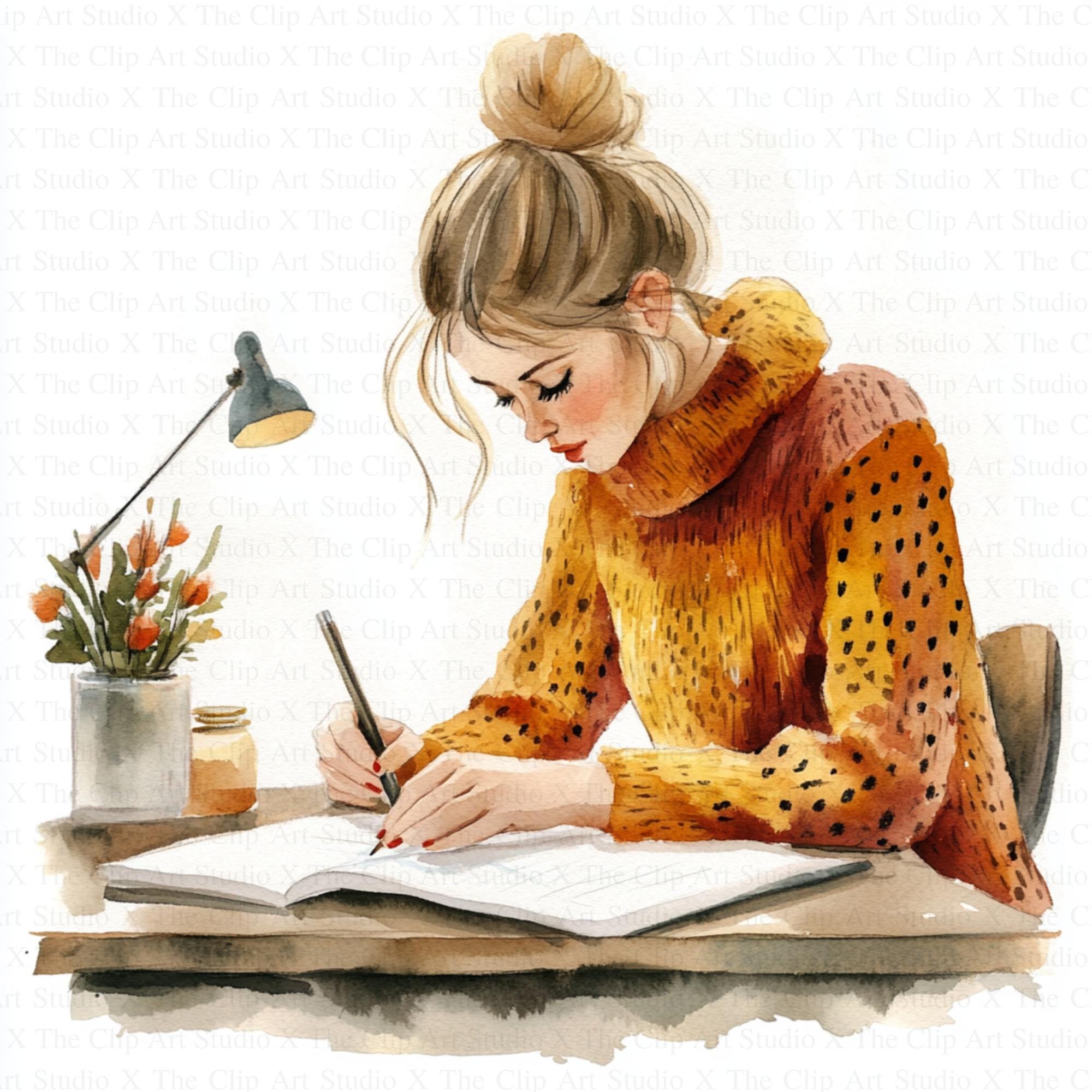 Woman Writing Clipart | 10 High Quality Jpgs | Digital Download | Paper ...
