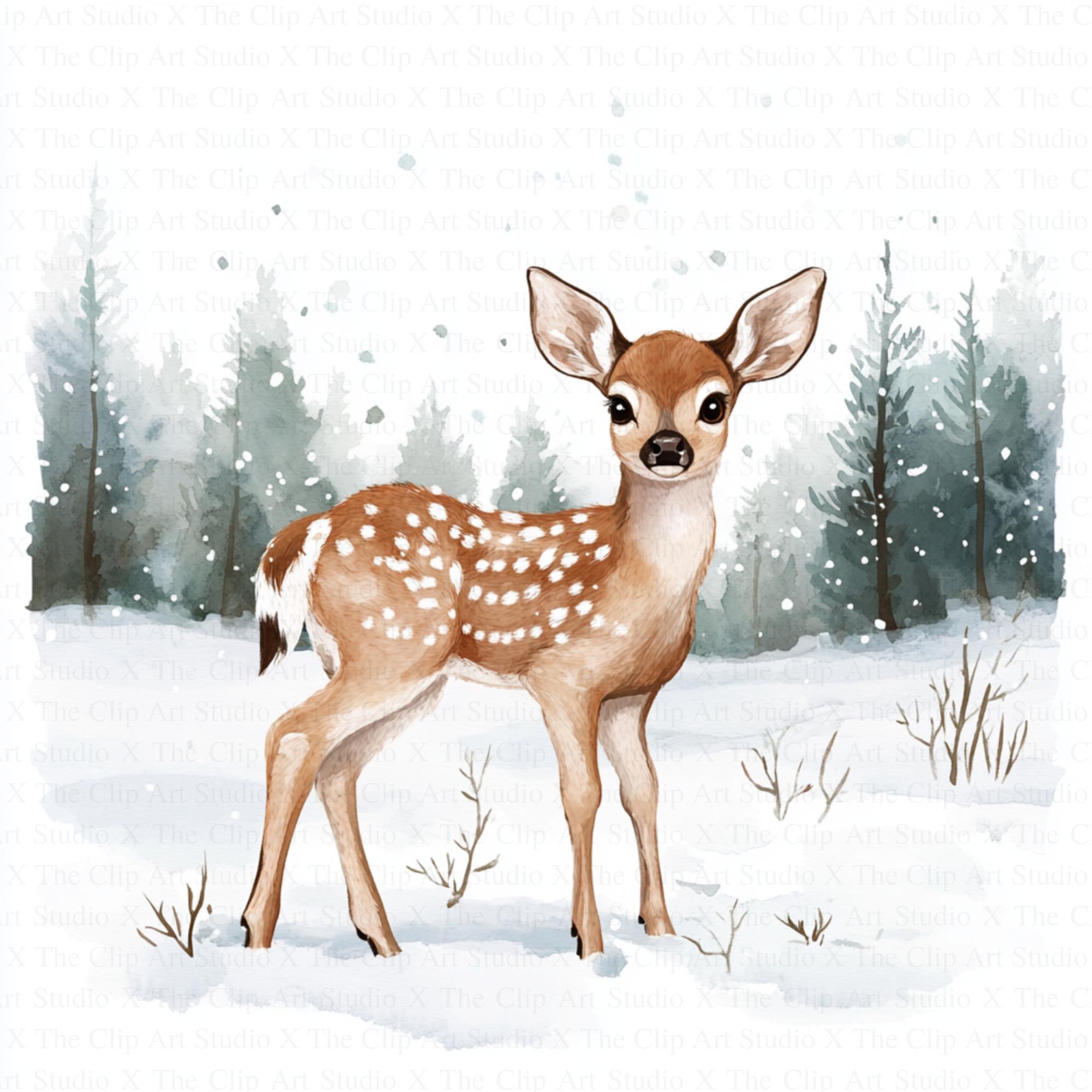 Fawn Baby in Winter Clipart 10 High Quality Jpgs Digital Download Junk ...