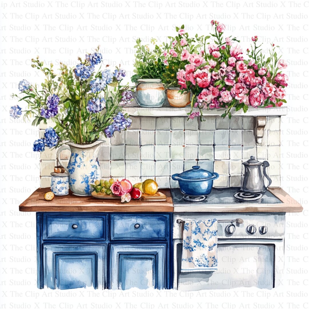 Vintage Floral Kitchen Clipart | 10 High Quality Jpgs | Digital ...