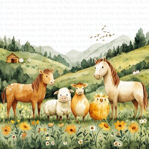 Watercolor Countryside Animals Clipart | 10 High Quality Jpgs | Instant ...