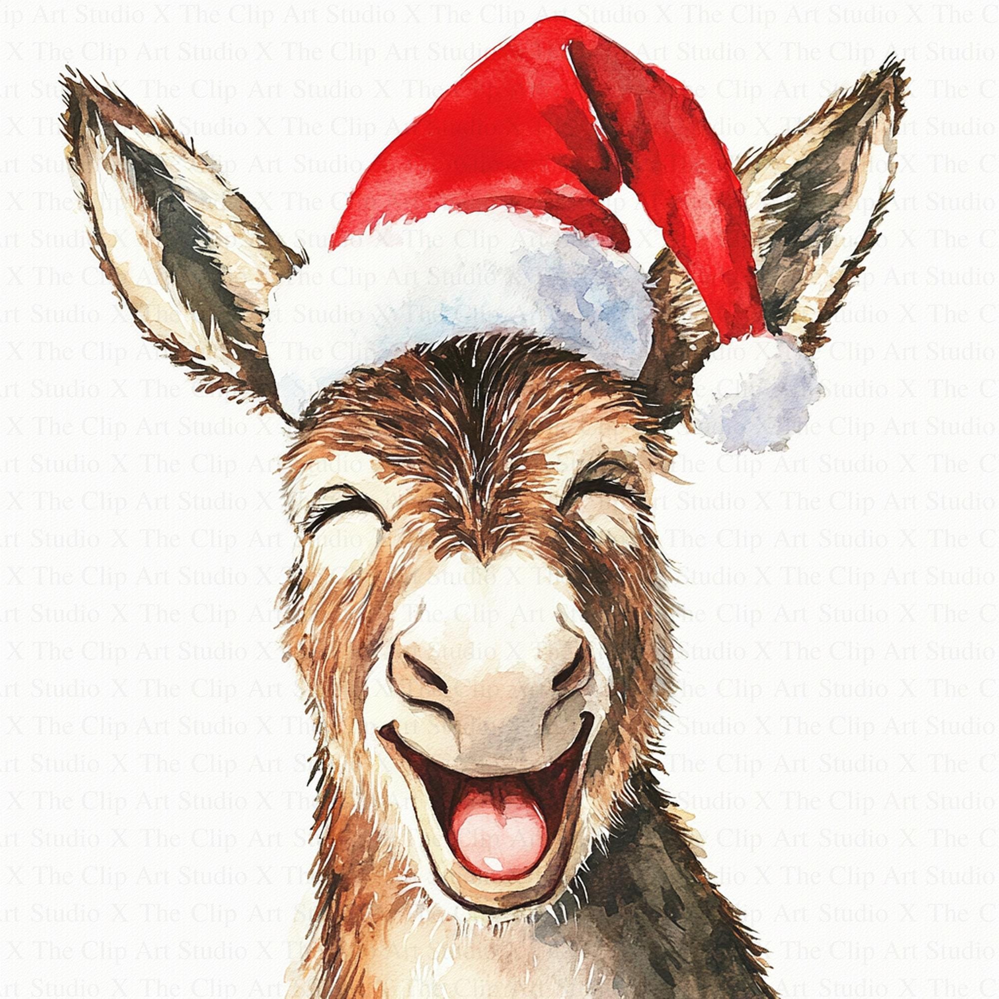 Donkey With Santa Hat Clipart | 10 High Quality Jpgs | Digital Download ...