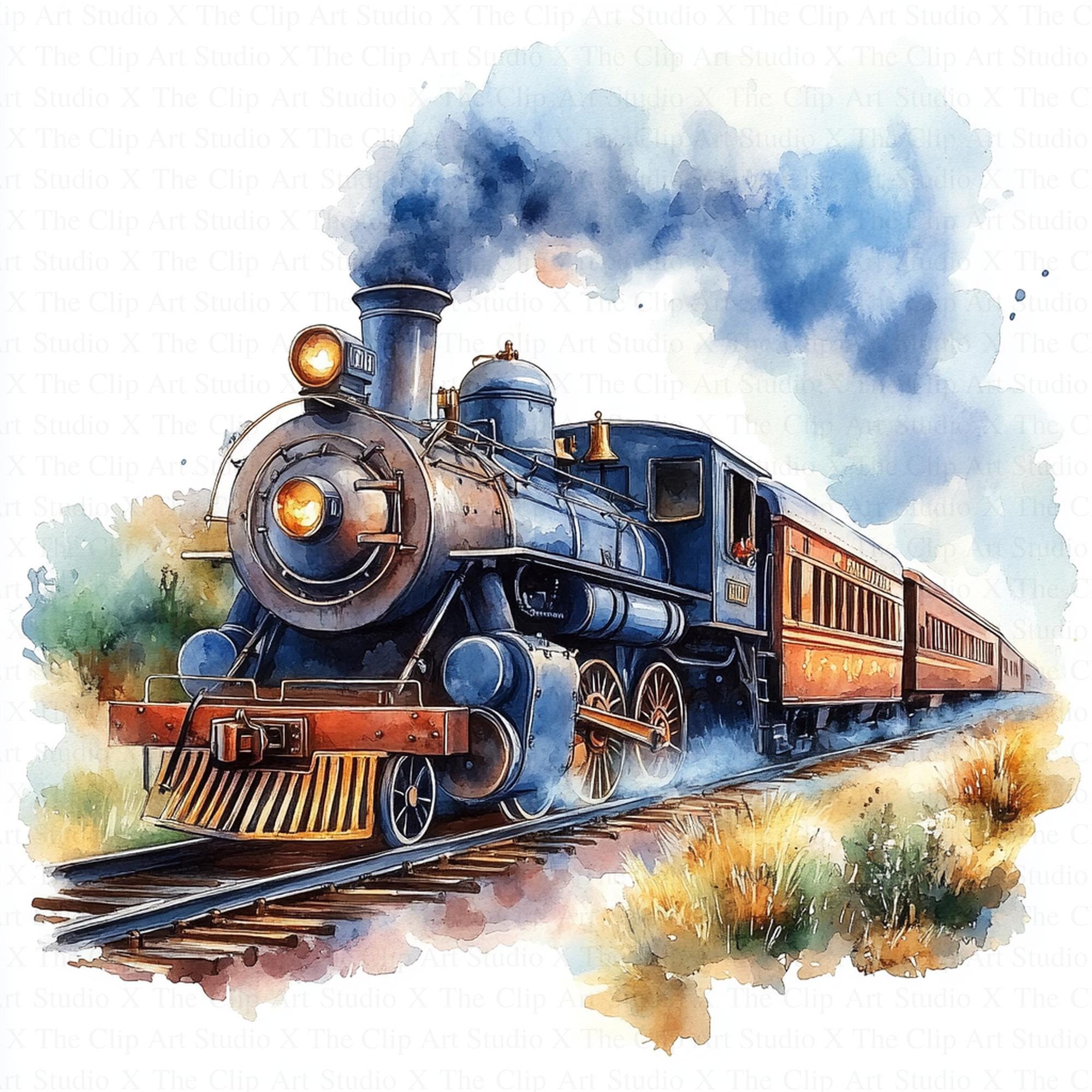 Cartoon Locomotives Clipart | 10 High Quality Jpgs | Digital Download ...