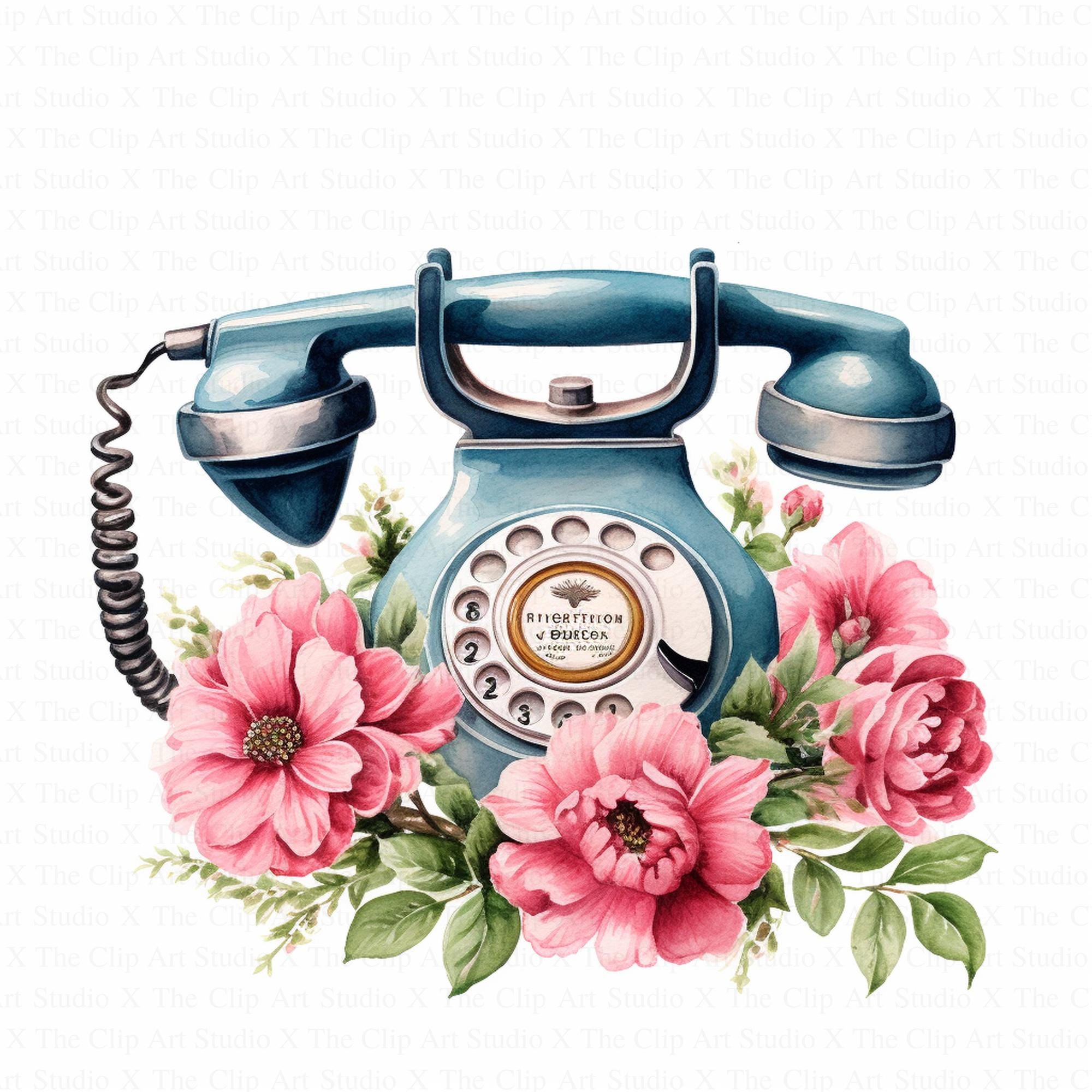 Vintage Floral Phone Clipart | 10 High Quality Jpgs | Digital Download ...