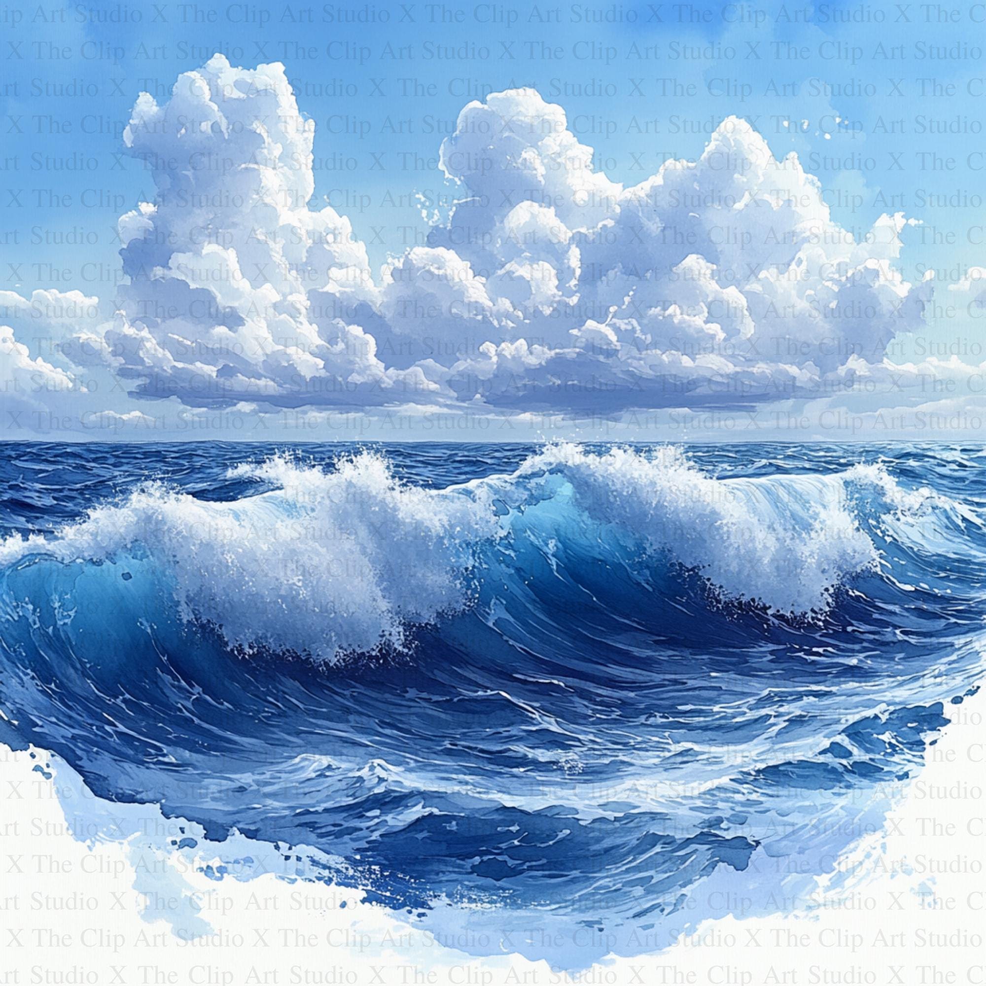 Ocean Waves Clipart 10 High Quality Jpgs Digital Download Watercolor ...