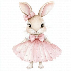 Cute Bunny in Pink Dress Clipart | 10 High Quality JPG | Instant ...