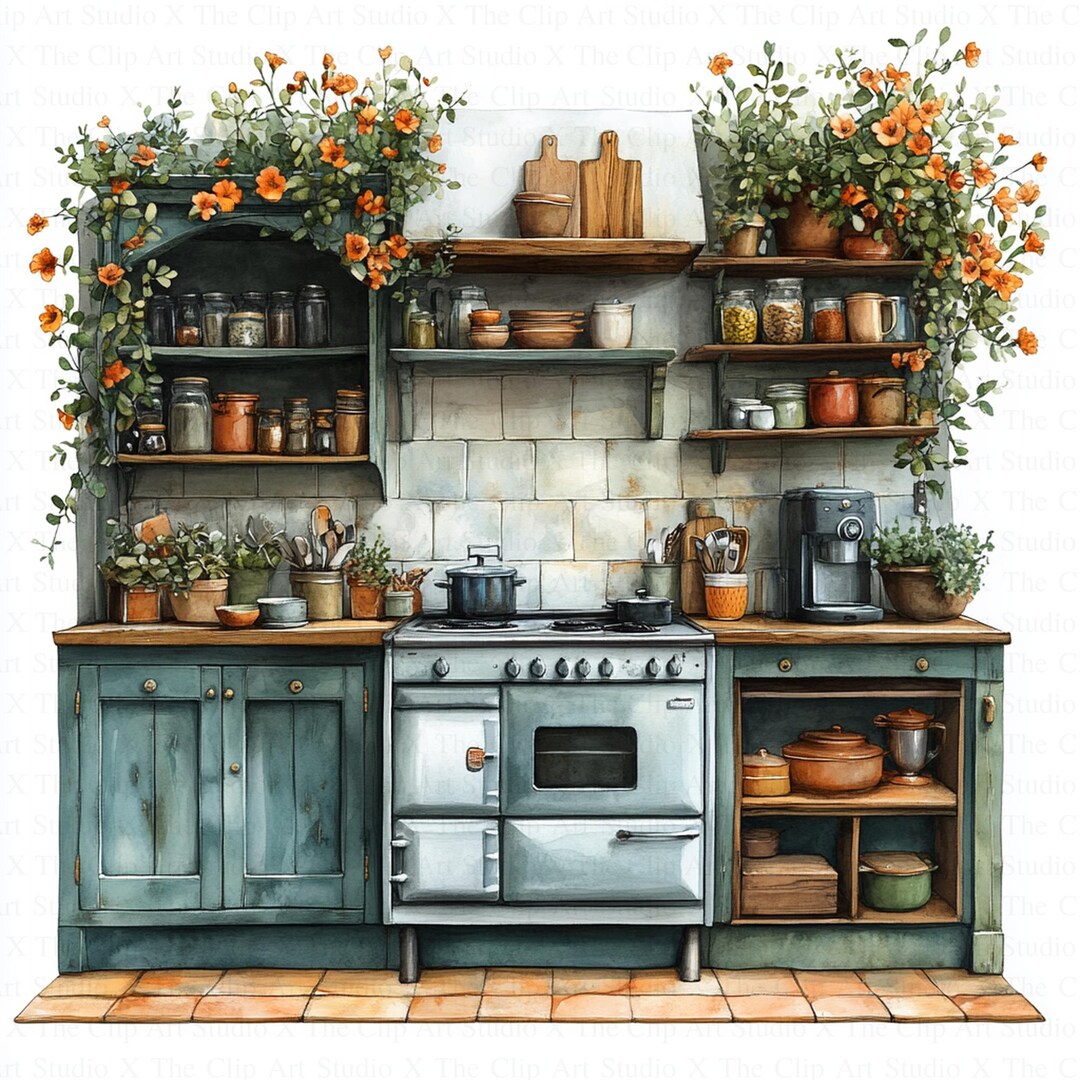 Floral Kitchen Clipart | 10 High Quality Jpgs | Digital Download ...