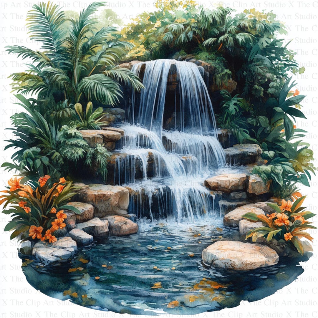 Tropical Waterfalls Clipart | 10 High Quality Jpgs | Digital Download ...