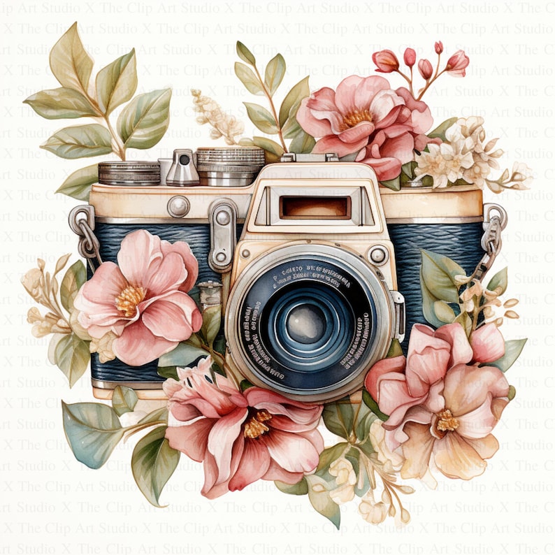Vintage Floral Camera Clipart | 10 High Quality Jpgs | Digital Download ...