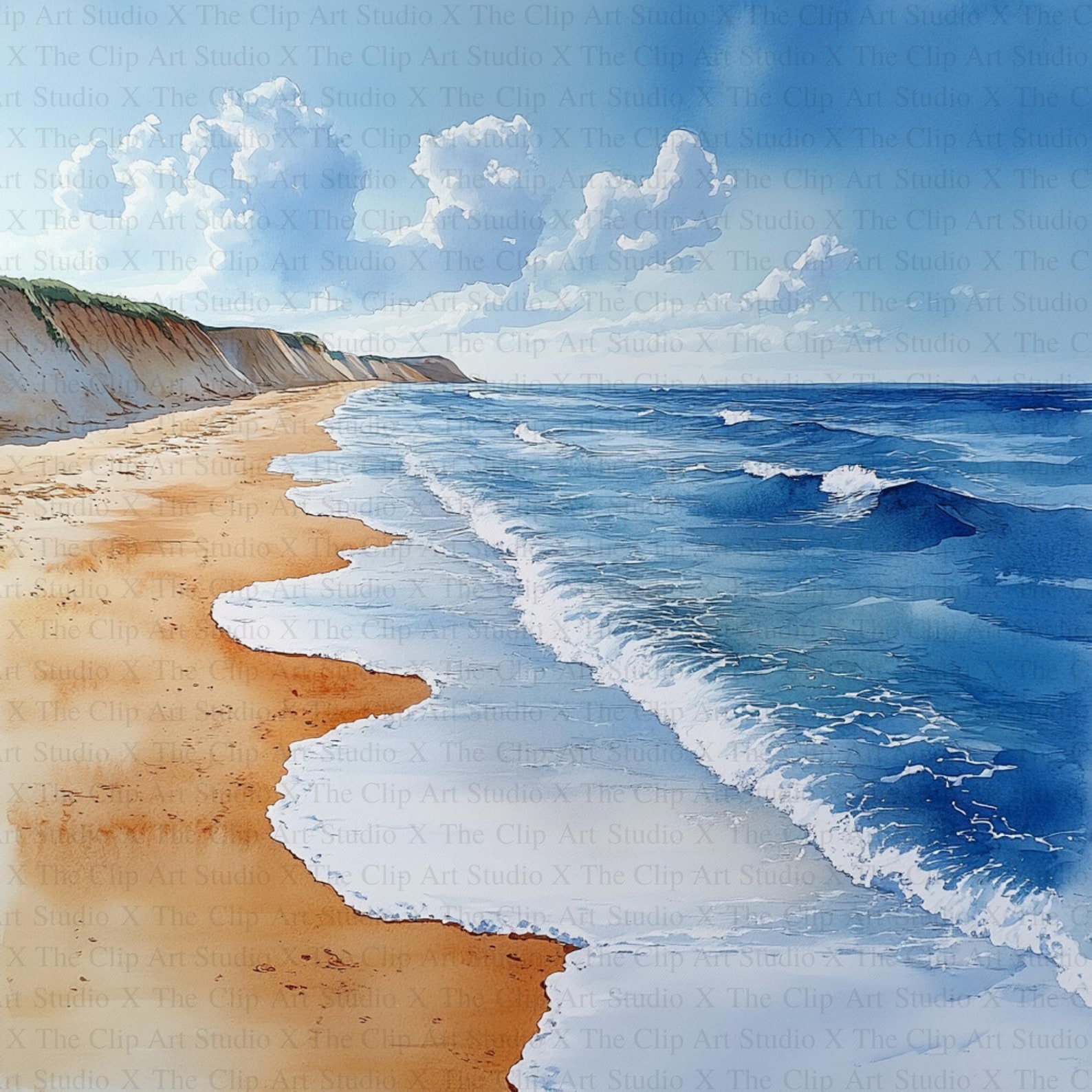 Watercolor Coastal Beach Ocean Clipart 10 High Quality Jpgs Digital ...