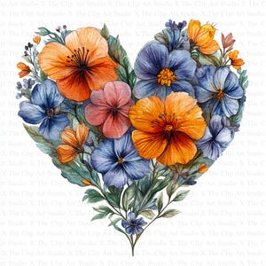 Watercolor Floral Hearts Clipart | 10 High Quality Jpgs | Digital ...