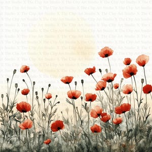 Sunset Poppy Fields Clipart | 10 High Quality Jpgs | Digital Download ...