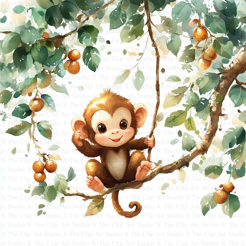 Watercolor Monkey Clipart | 10 High Quality Jpgs | Instant Digital ...