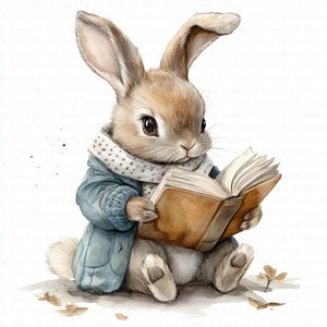 Bunny Reading Book Clipart | 10 High Quality Jpgs | Digital Download ...