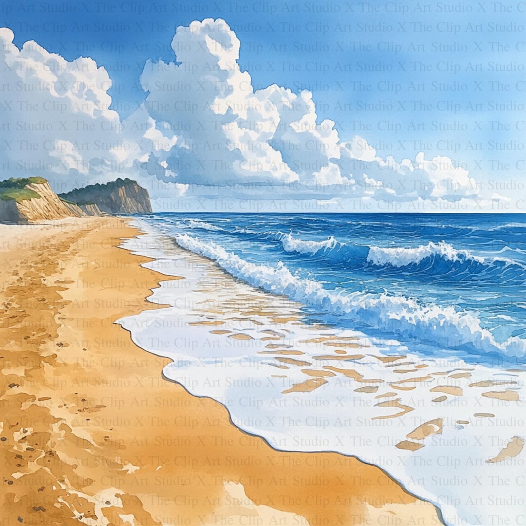 Watercolor Coastal Beach Ocean Clipart | 10 High Quality Jpgs | Digital ...
