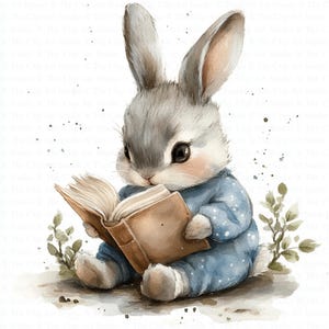 Bunny Reading Book Clipart | 10 High Quality Jpgs | Digital Download ...