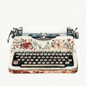 Vintage Floral Typewriter Clipart | 10 High Quality Jpgs | Instant ...