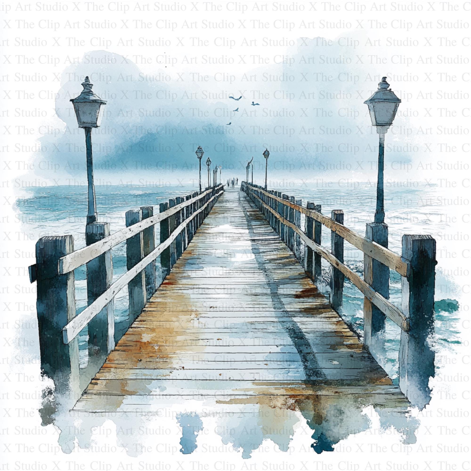Sea Pier Clipart | 10 High Quality Jpgs | Digital Download | Watercolor ...