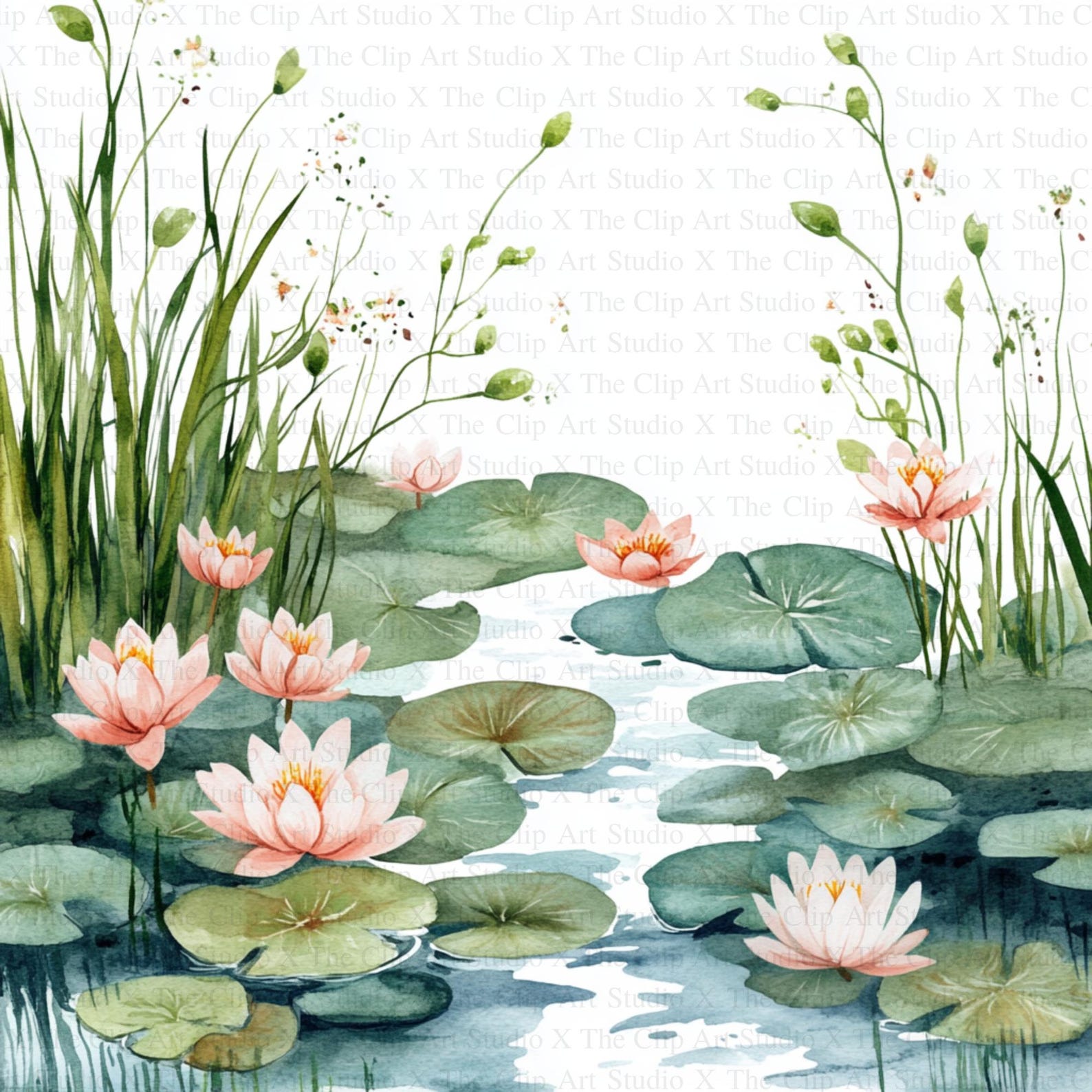 Watercolor Pond Clipart | 10 High Quality Jpgs | Digital Download ...